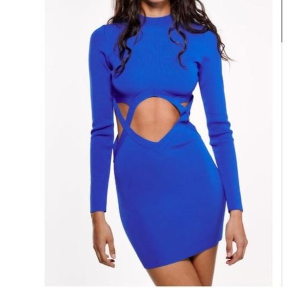 Zara | Dresses | New With Tags Zara Cobalt Blue Cutout Body Con Mini ...